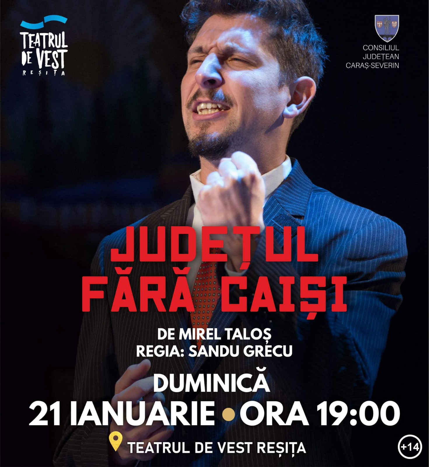 Teatrul de Vest vă așteaptă duminică, la spectacolul 𝑱𝑼𝑫𝑬𝑻̦𝑼𝑳 𝑭𝑨̆𝑹𝑨̆ 𝑪𝑨𝑰𝑺̦𝑰, de Mirel Taloș ...